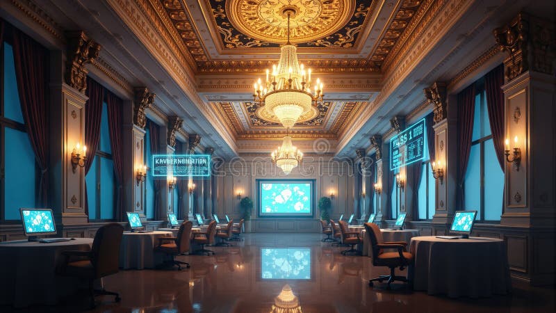 Elaborate Room with Screens and Computers Stock Photo - Image of ...