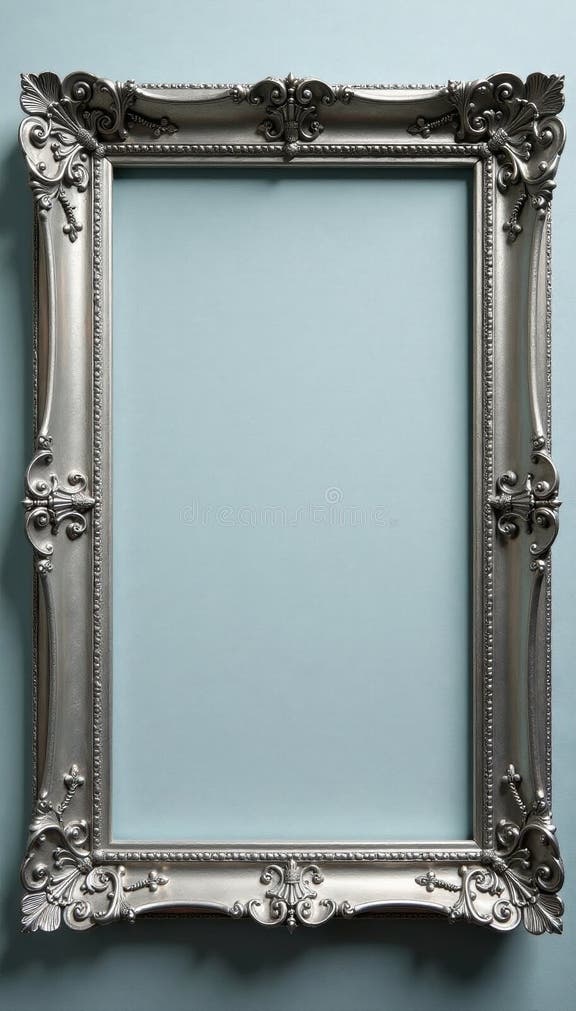Elaborate Silver Frames on a Subtle Grey Backdrop , Empty Frame, House Stock Illustration ...