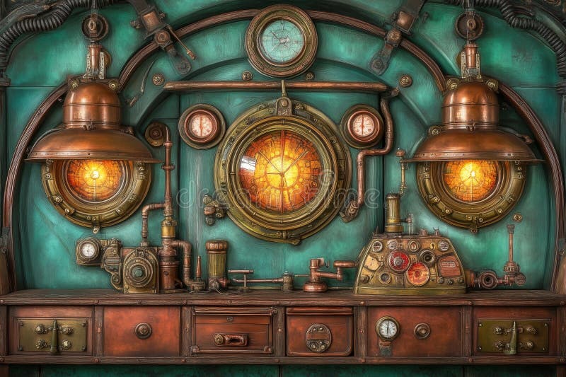 Elaborate Steampunk-inspired Mechanical Machine with Glowing Lights ...