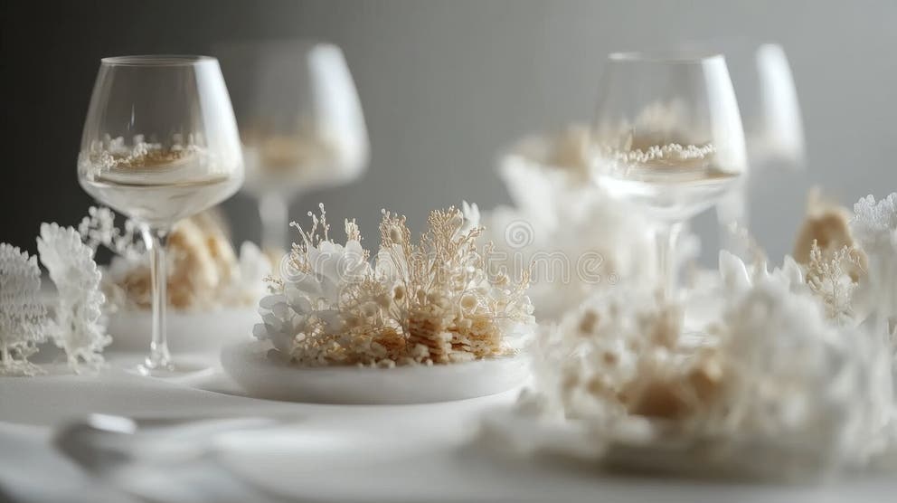 Elaborate Tasting Menu Presentation in Upscale Restaurant Setting Stock ...