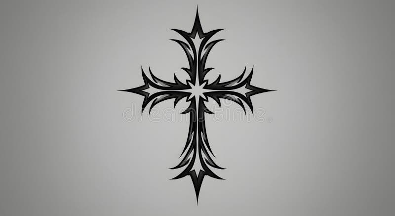 Intricate Black Tribal Cross Design on a Light Gray Background ...