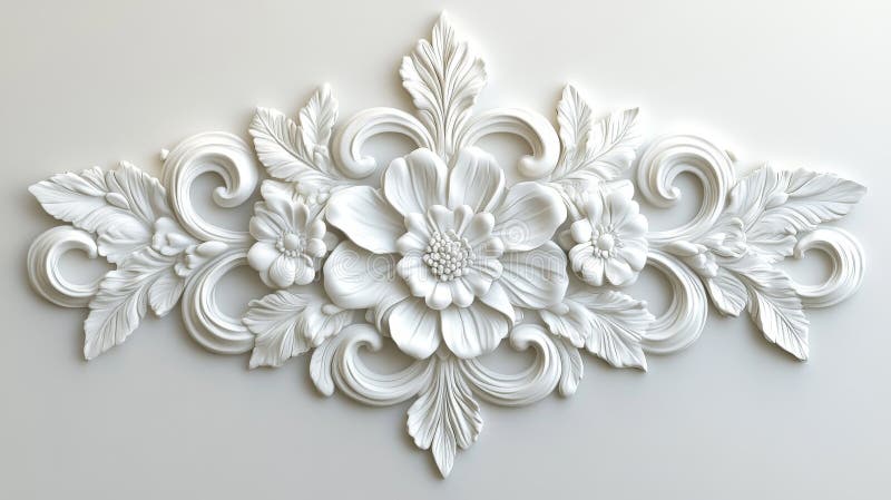 Elaborate White Floral Raised Wall Panel Design Stock Photo - Image of ...