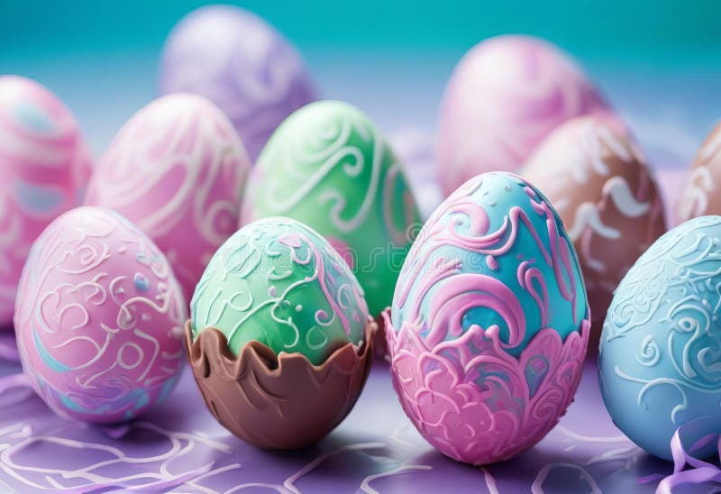 Elaborately Decorated Chocolate and Candy Easter Eggs Stock ...