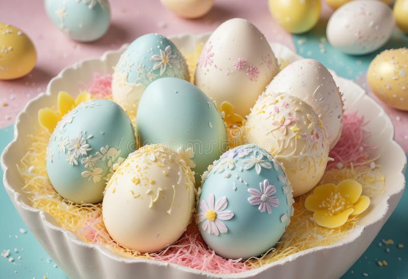 Elaborately Decorated Chocolate and Candy Easter Eggs Stock ...