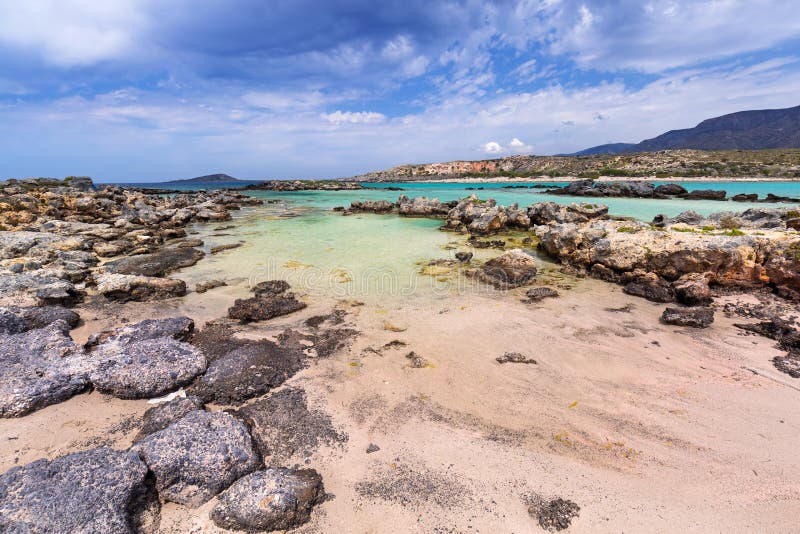 Elafonissi Beach with Pink Sand on Crete, Greece Stock Photo - Image of ...