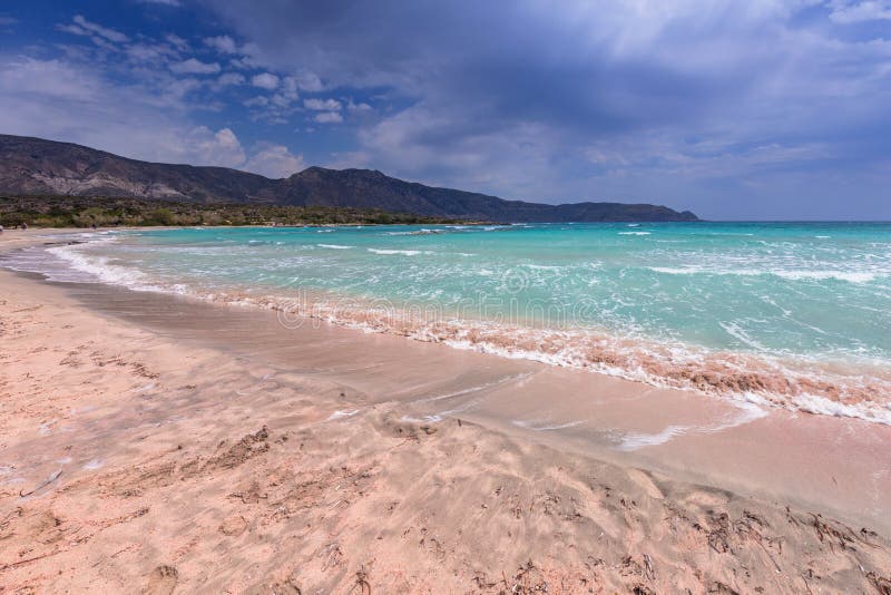 Elafonissi Beach with Pink Sand on Crete, Greece Stock Image - Image of ...
