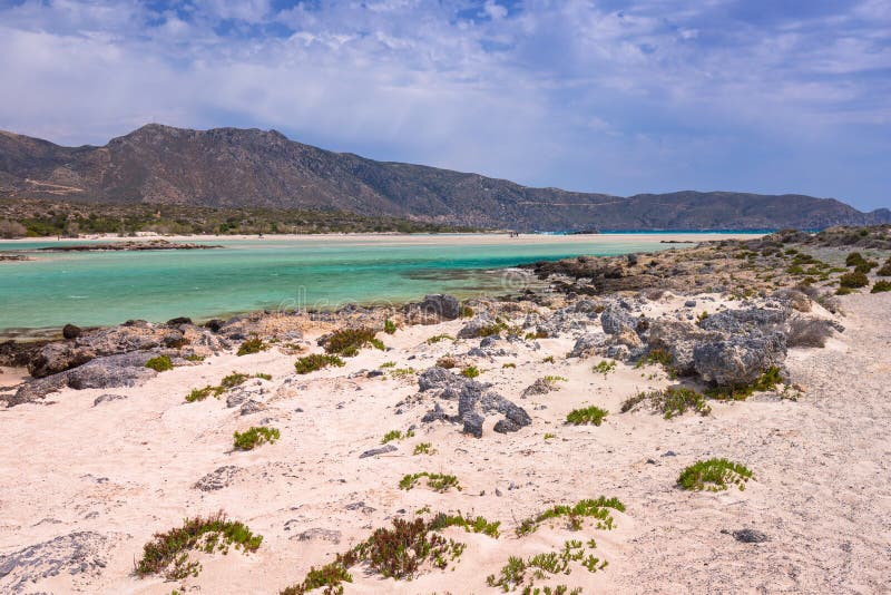 Elafonissi Beach with Pink Sand on Crete, Greece Stock Image - Image of ...