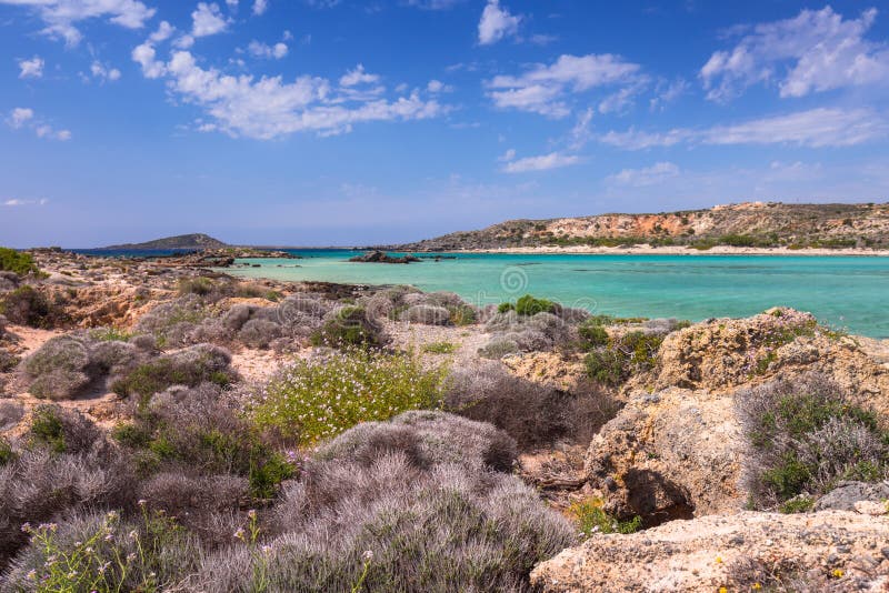 Elafonissi Beach with Pink Sand on Crete, Greece Stock Image - Image of ...