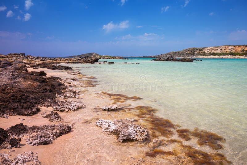 Elafonissi Beach with Pink Sand on Crete, Greece Stock Image - Image of ...