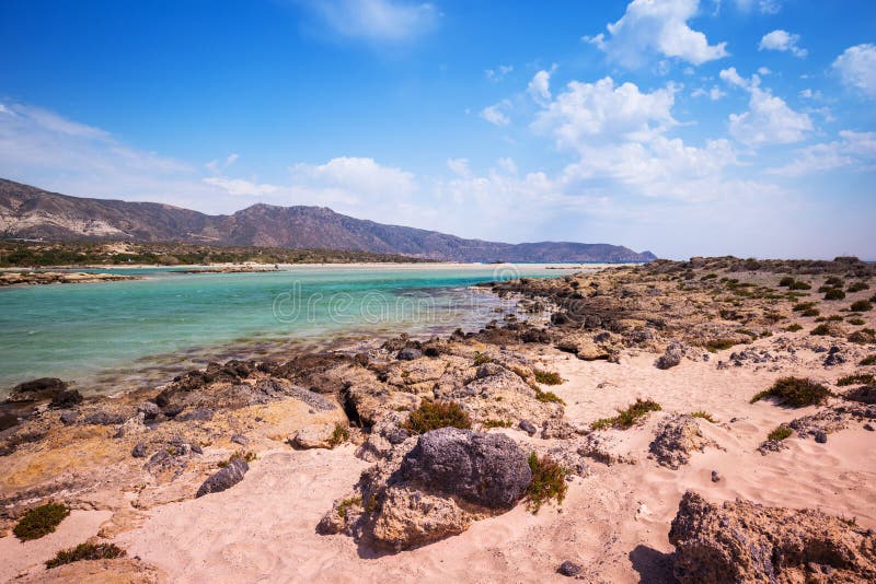 Elafonissi Beach with Pink Sand on Crete, Greece Stock Image - Image of ...