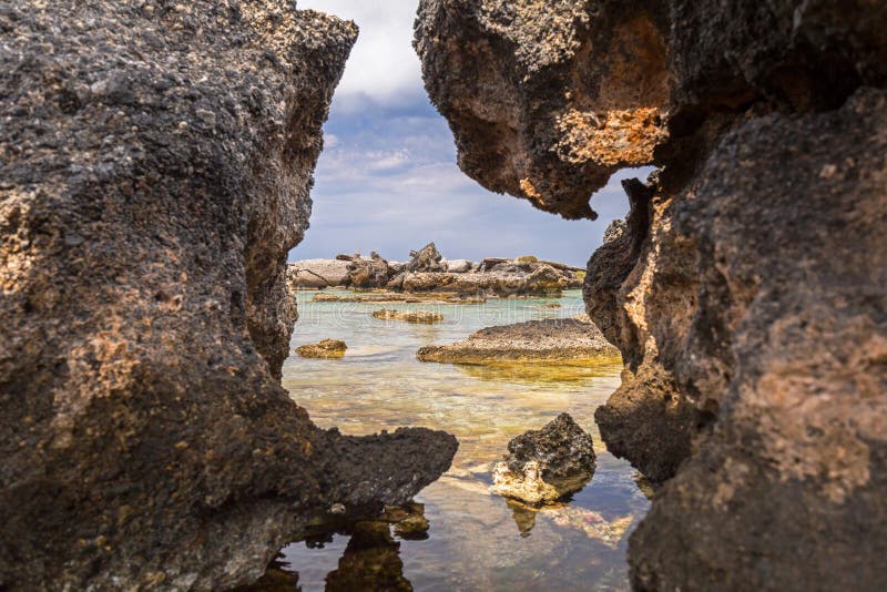 Elafonissi Beach with Rock Cave on Crete, Greece Stock Image - Image of ...
