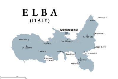 Elba, Italy, Gray Political Map, Site of the First Exile of Napoleon ...