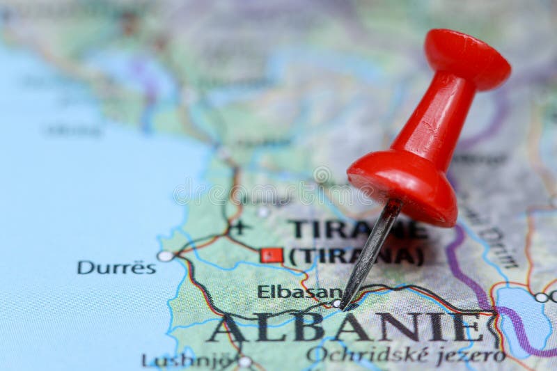 Elbasan, Albania Pin on Map Stock Image - Image of guide, europe: 372541869