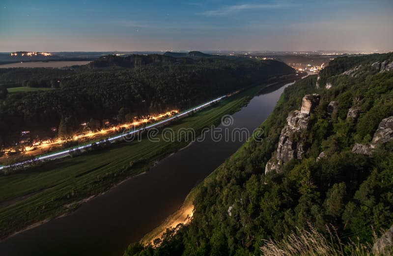Elbe River at Elbe Sandstone Mountains Stock Photo - Image of boat ...