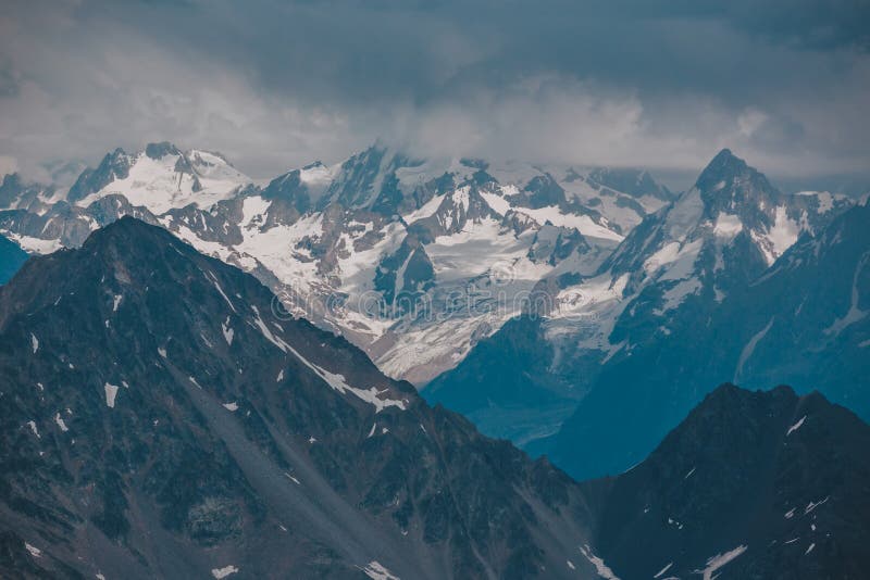 Mountains in Summer. Greater Caucasus Mountains from Mount Elbrus Stock ...