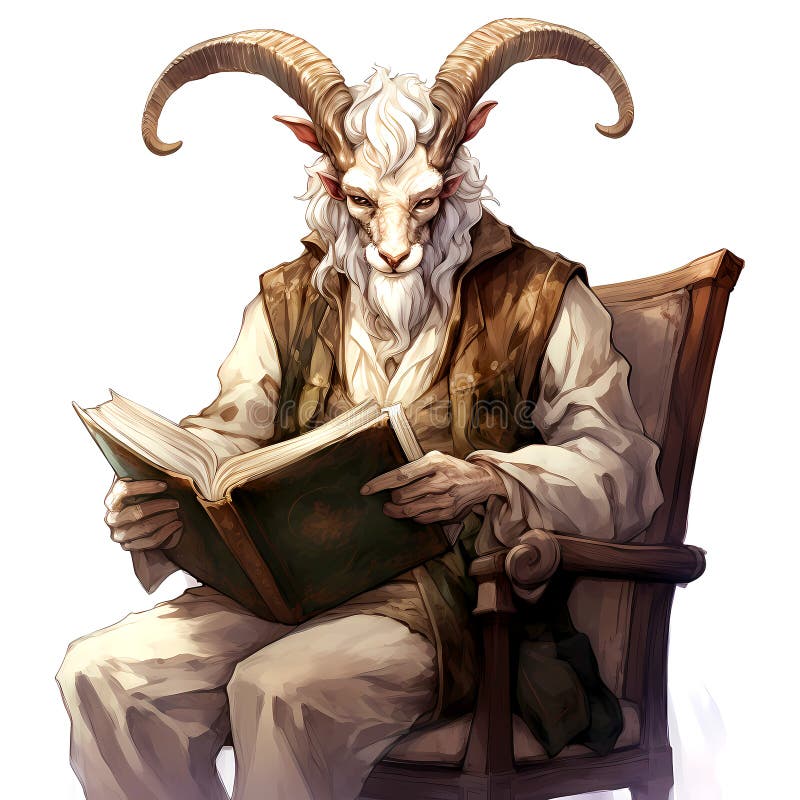 Elder goat reading a book stock illustration. Illustration of library ...