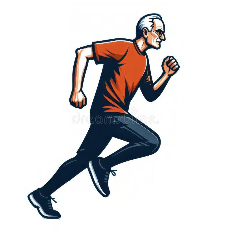 An Elder Man Running Flat Cartoon Style Illustration Isolated on White ...