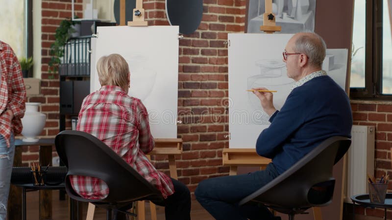 Elder People Attending Art Class Lesson at Community Centre Stock Video ...
