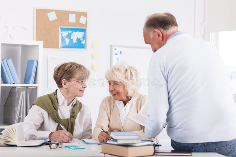 Elder People Studying in Library Stock Image - Image of desk, happiness ...