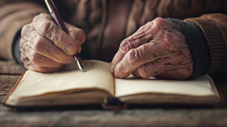 An Elder S Handwriting Journey. AI Generated Stock Photo - Image of ...
