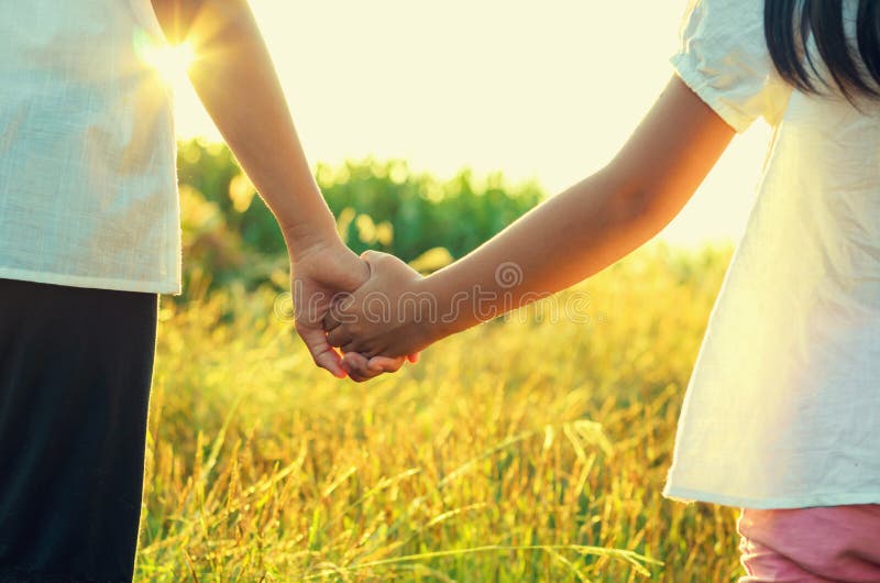 Elder Sister and Younger Sister Holds the Hand Stock Image - Image of ...
