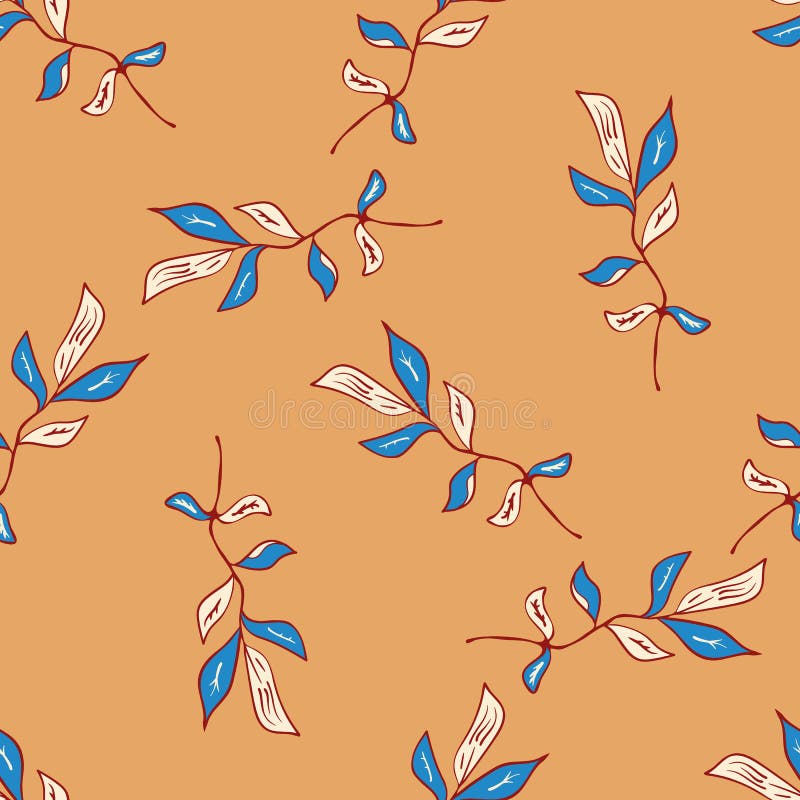 Elder Tree Leaf Seamless Vector Pattern Background. Elegant Orange Blue ...