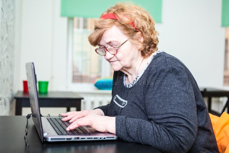 Woman Using Library Computer Stock Image - Image of internet, older ...