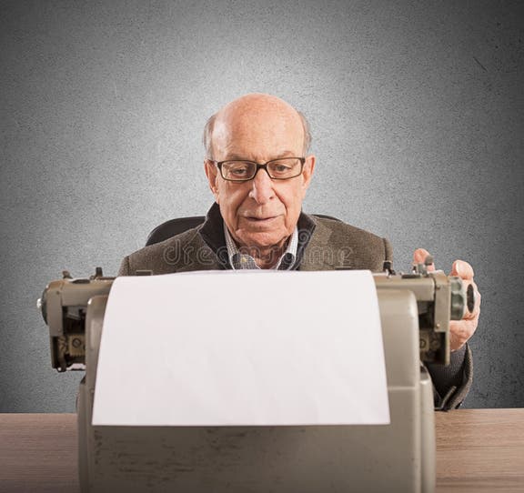 Elder Writes with Typewriter Stock Image - Image of font, elderly: 57004069