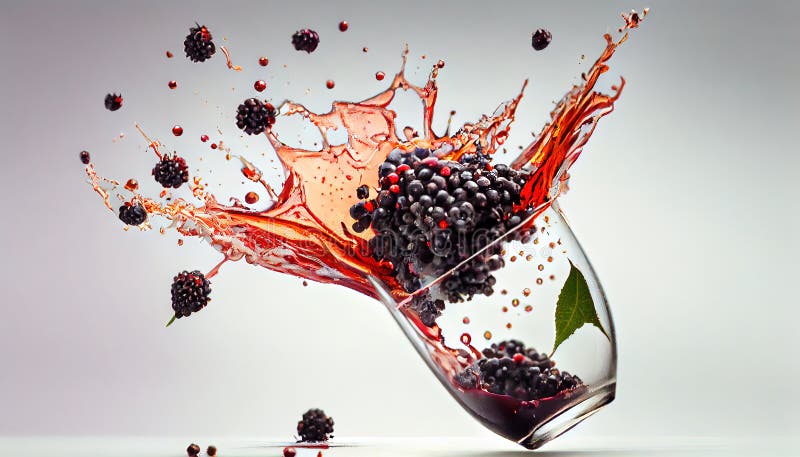 Elderberry Smoothie-Juice Splashing or Dripping on White Backdrop AI ...
