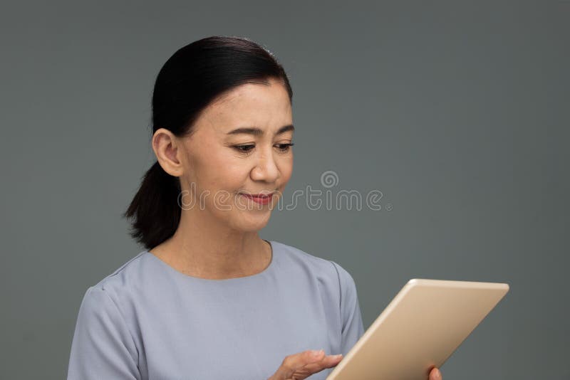 Elderly Aging Society 60s Years Old Using Touch Stock Photo - Image of ...