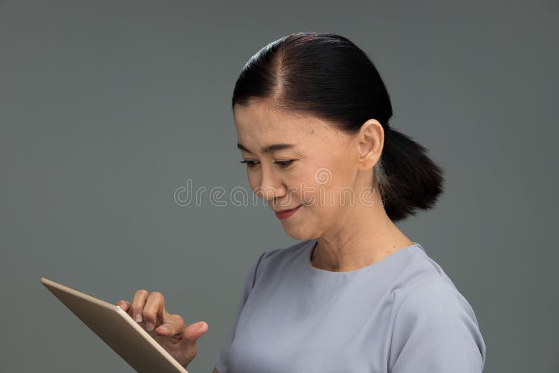 Elderly Aging Society 60s Years Old Using Touch Stock Photo - Image of ...