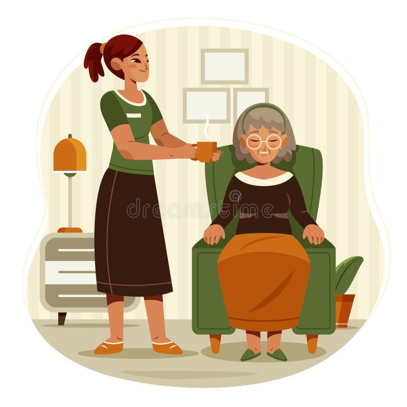 Elderly Care Flat Cartoon Composition Stock Illustration - Illustration ...