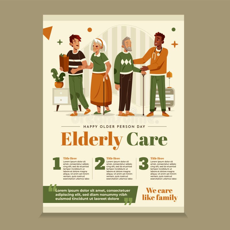 Elderly Care Flat Cartoon Poster Stock Illustration - Illustration of ...