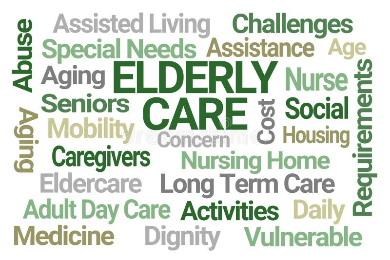 Elderly Care Word Cloud stock illustration. Illustration of cost ...