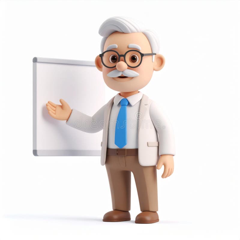 Elderly Cartoon Man Giving Presentation with Whiteboard Stock ...