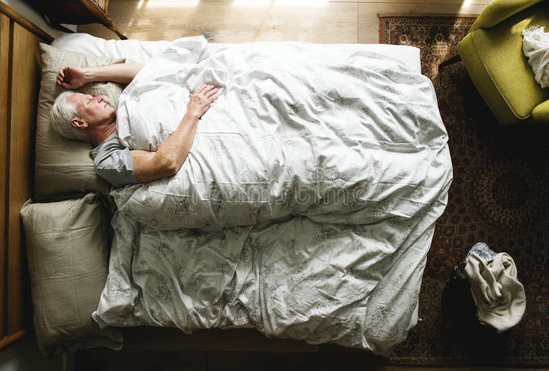 Elderly Caucasian Man Sleeping on the Bed Stock Image - Image of ...