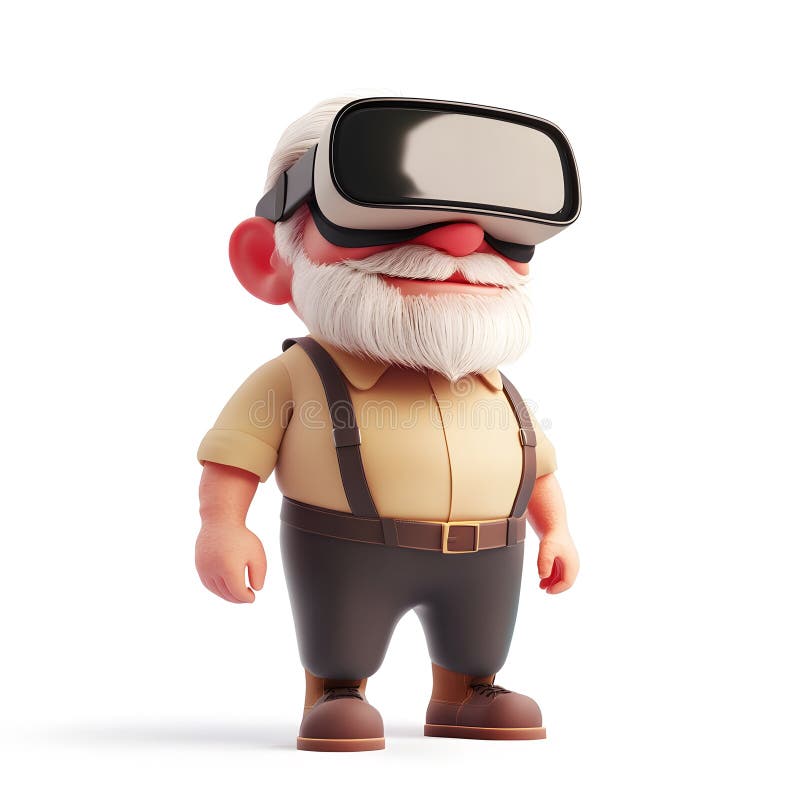 Elderly Character Wearing Virtual Reality Headset Engages in Immersive ...