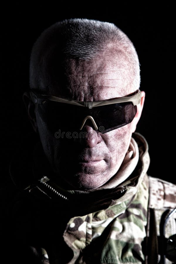 Elderly Commando Fighter Studio Portrait on Black Stock Image - Image ...