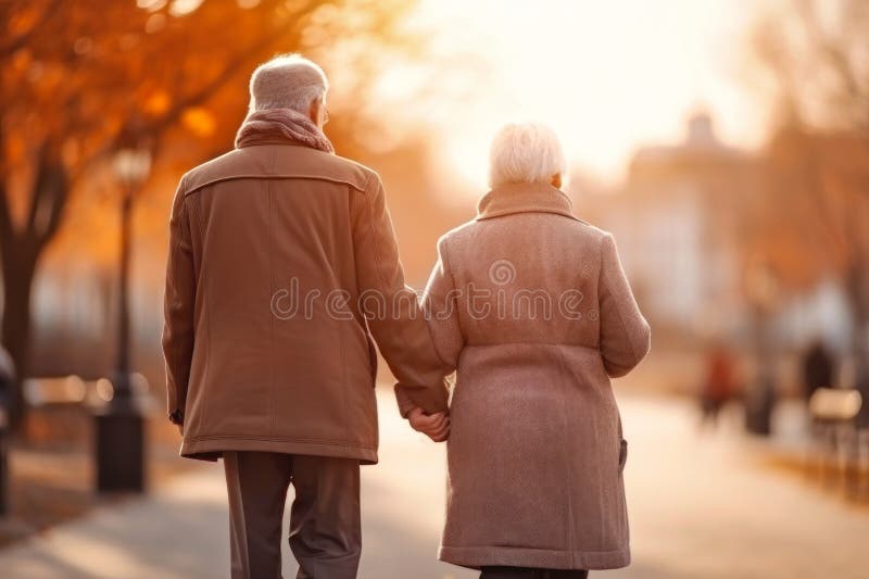An Elderly Couple in an Autumn Park. Old Age Stock Illustration ...