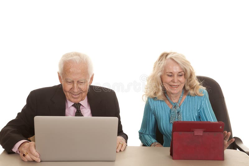 Elderly Couple Business Computers Look Down Stock Image - Image of ...