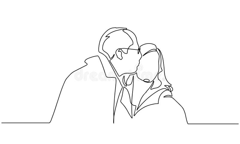 Elderly Couple In Continuous Line Art Drawing Style Romantic Elderly
