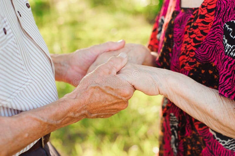 Elderly Couple Holding Hands in Summer Park. Stock Image - Image of ...