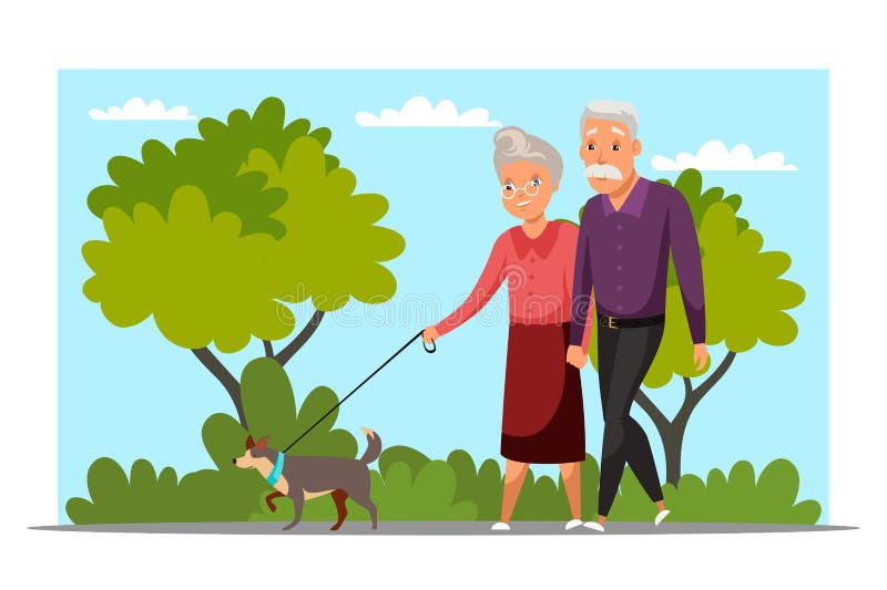 Elderly Couple On Stroll Flat Vector Illustration Stock Vector