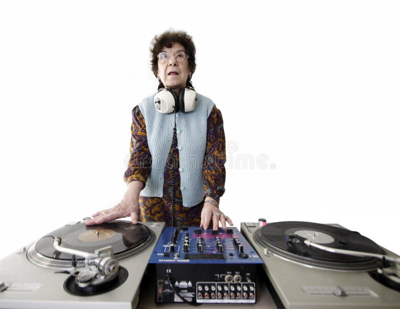 Granny dj stock photo. Image of records, disco, woman - 5117860