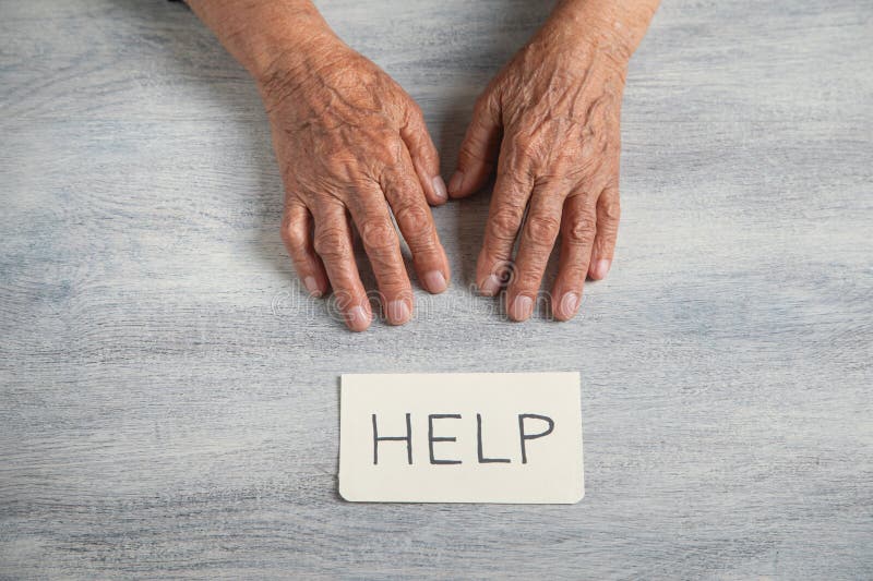 Elderly Female Hand with a Help Message on Paper Stock Illustration ...