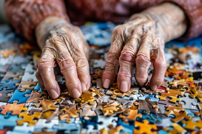 Old Person Playing with Jigsaw Puzzle Stock Illustration - Illustration ...