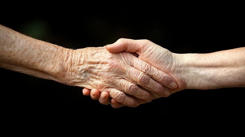 Elderly Hands Shake, Outdoor Setting, Showing Support and Care Stock ...