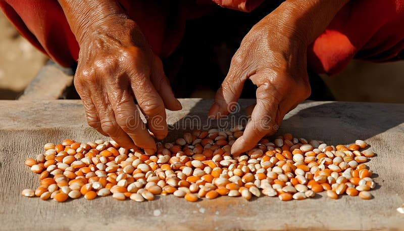 Hands Sorting Corn Kernels stock illustration. Illustration of beans ...