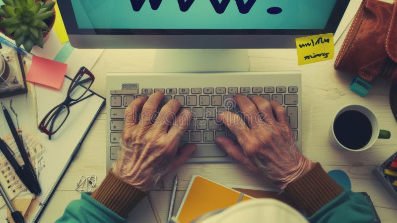 Elderly Hands Typing on Keyboard.AI Generated Image Stock Image - Image ...