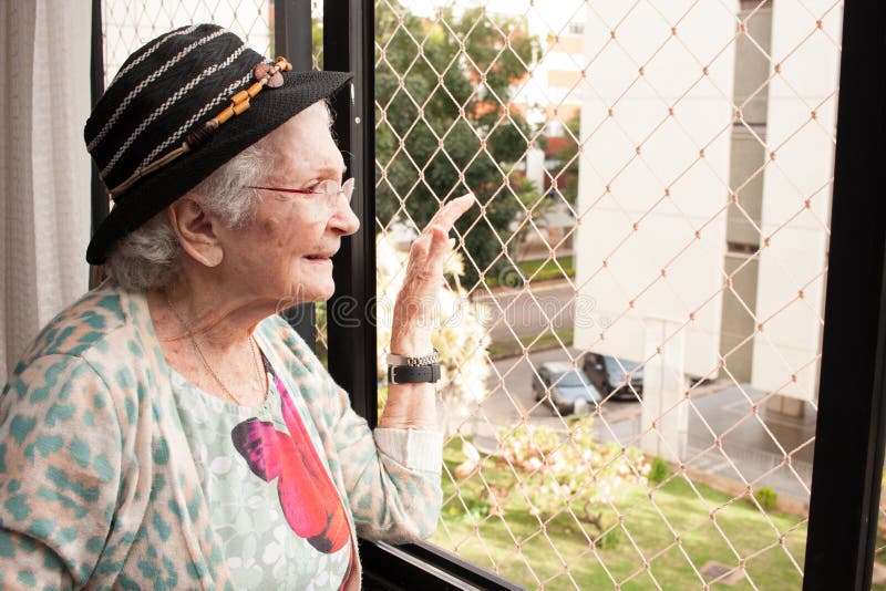 Elderly Lady Looking Out the Window Stock Photo - Image of person ...